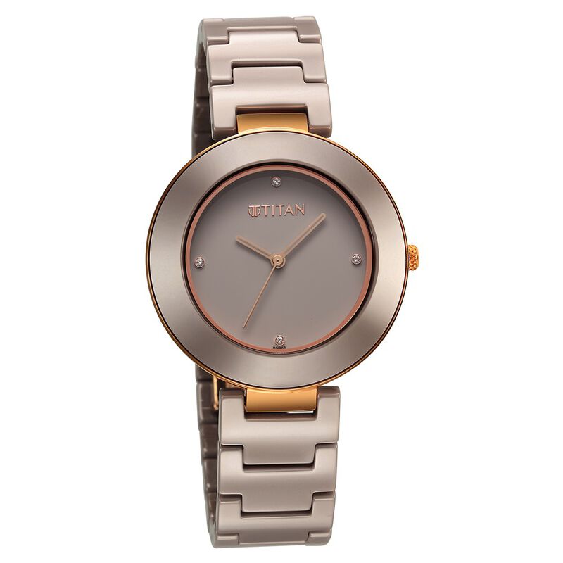 Buy Online Titan Purple Ceramics Quartz Analog Brown Dial Ceramic Strap ...