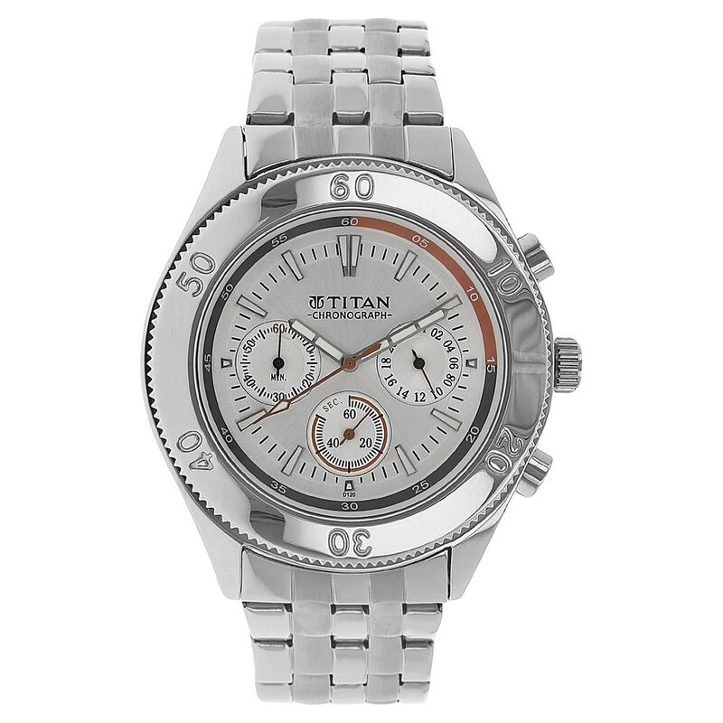 Buy Online Titan Quartz Multifunction Silver Dial Stainless Steel Strap ...