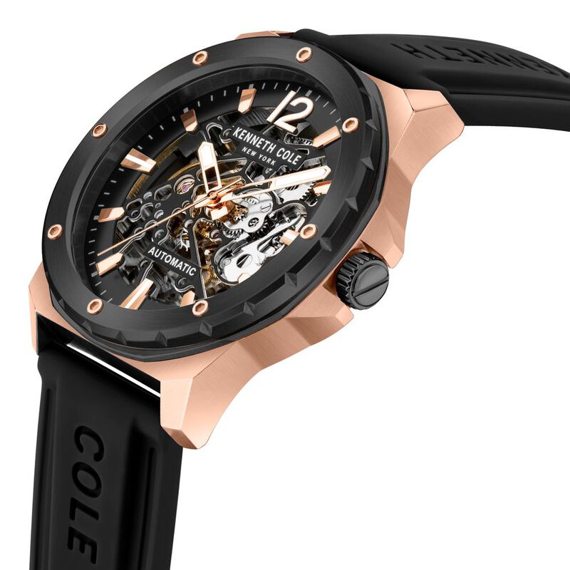 Buy Online Kenneth Cole Automatic Black Dial Silicone Strap Watch for ...