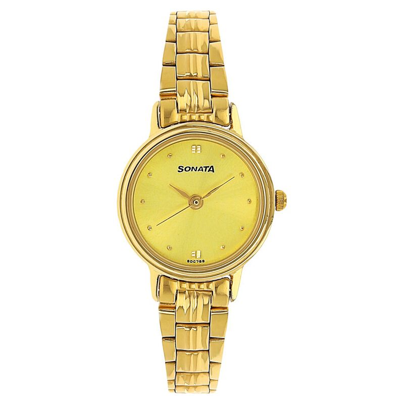 Buy Online Sonata Quartz Analog Champagne Dial Metal Strap Watch for ...