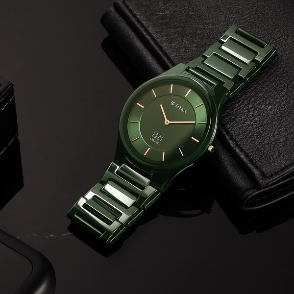 Buy Online Titan Edge Ceramic Slim Ceramic Strap Glossy Green Dial ...