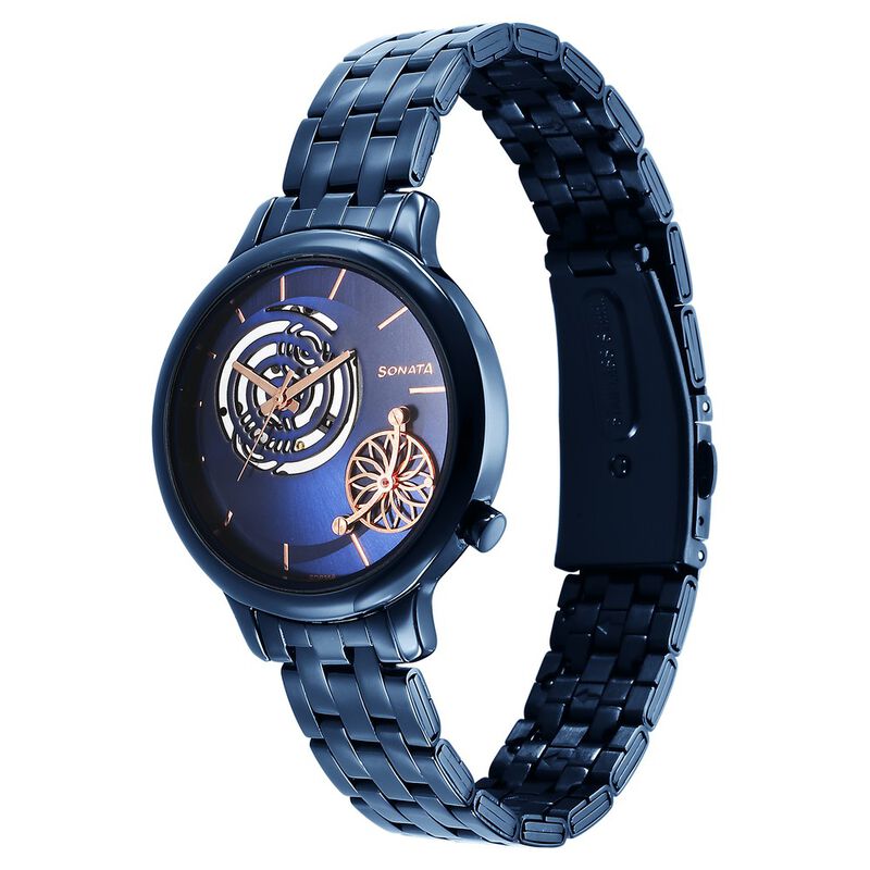 Buy Online Sonata Unveil Quartz Analog Blue Dial Metal Strap Watch for ...
