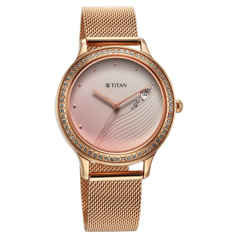 Buy Online Titan Purple Glam It Up Pink Dial Analog with Date Stainless ...
