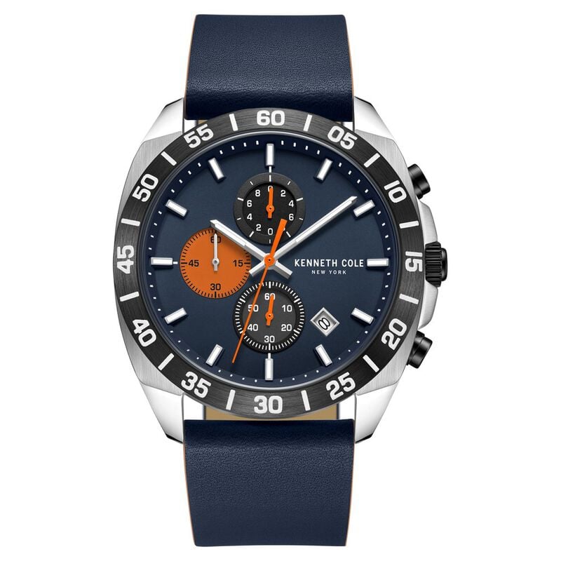 Buy Online Kenneth Cole Quartz Chronograph Blue Dial Leather Strap