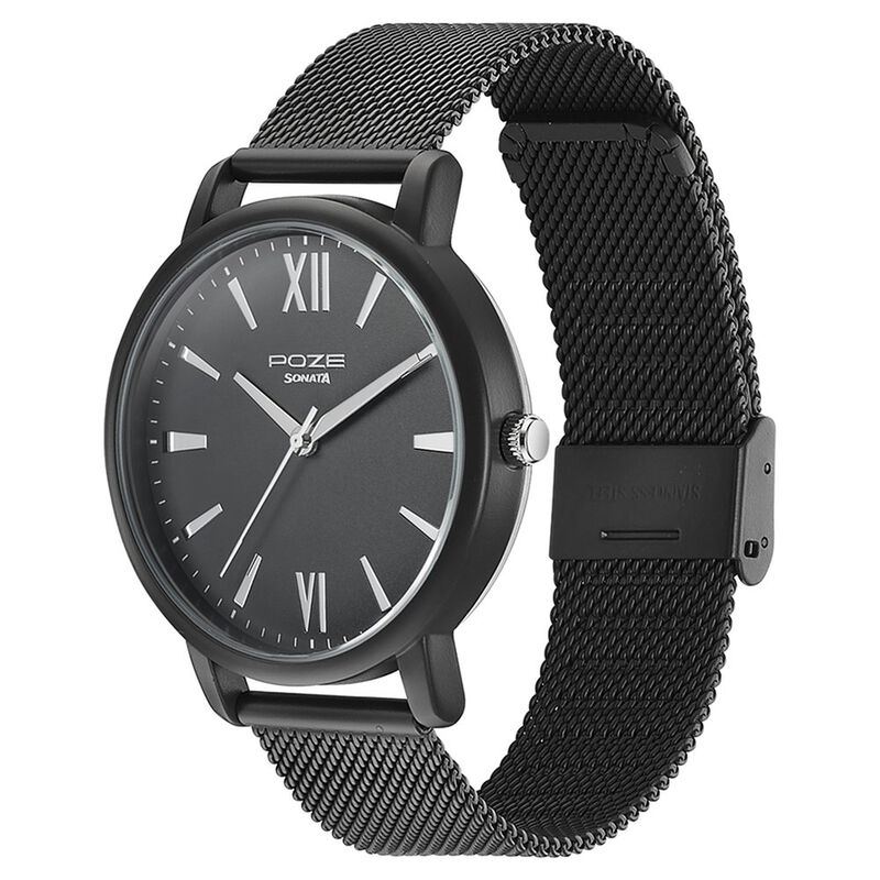 Buy Online Sonata Poze Quartz Analog Black Dial Mesh Strap Watch for ...