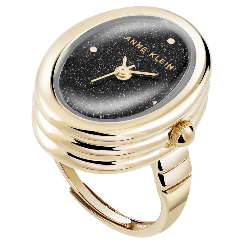 Buy Online Anne Klein Quartz Analog Black Dial Golden Metal Ring Watch ...
