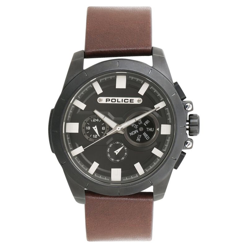 Buy Online Police Quartz Multifunction Black Dial Leather Strap Watch ...