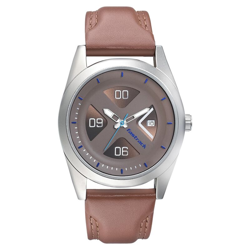 Buy Online Fastrack Go Skate Quartz Analog with Date Brown Dial Leather ...