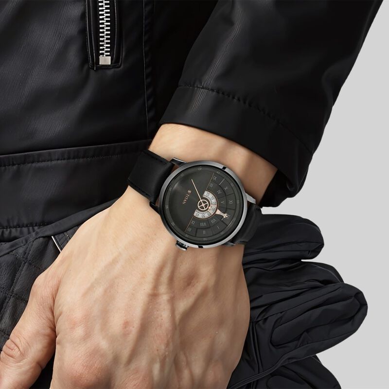 Buy Online Titan Grandmaster Black Dial Quartz Analog Leather Strap ...