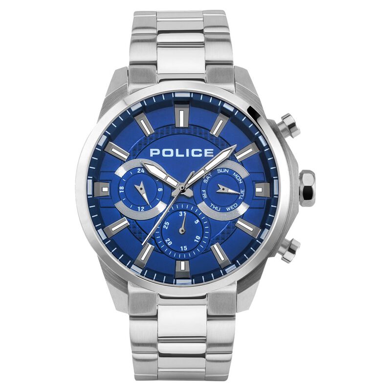 Buy Online Police Blue Dial Silver Strap Multifunction Watch for Men ...