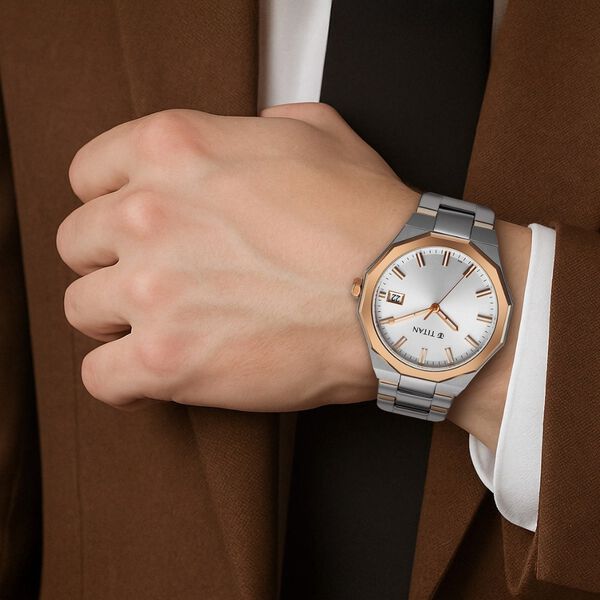 Buy Online Titan Regalia Dodecagon Quartz Analog with Date Silver Dial ...