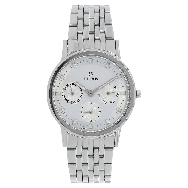 Buy Online Titan Quartz Analog with Day and Date Silver Dial Stainless ...