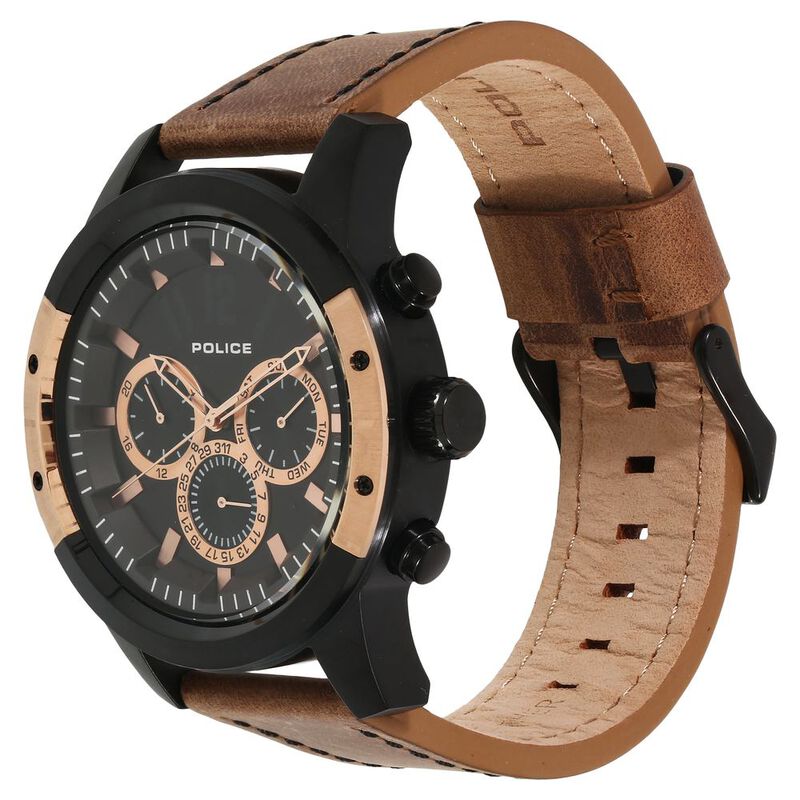 Buy Online Police Quartz Chronograph Brown Dial Leather Strap Watch for ...