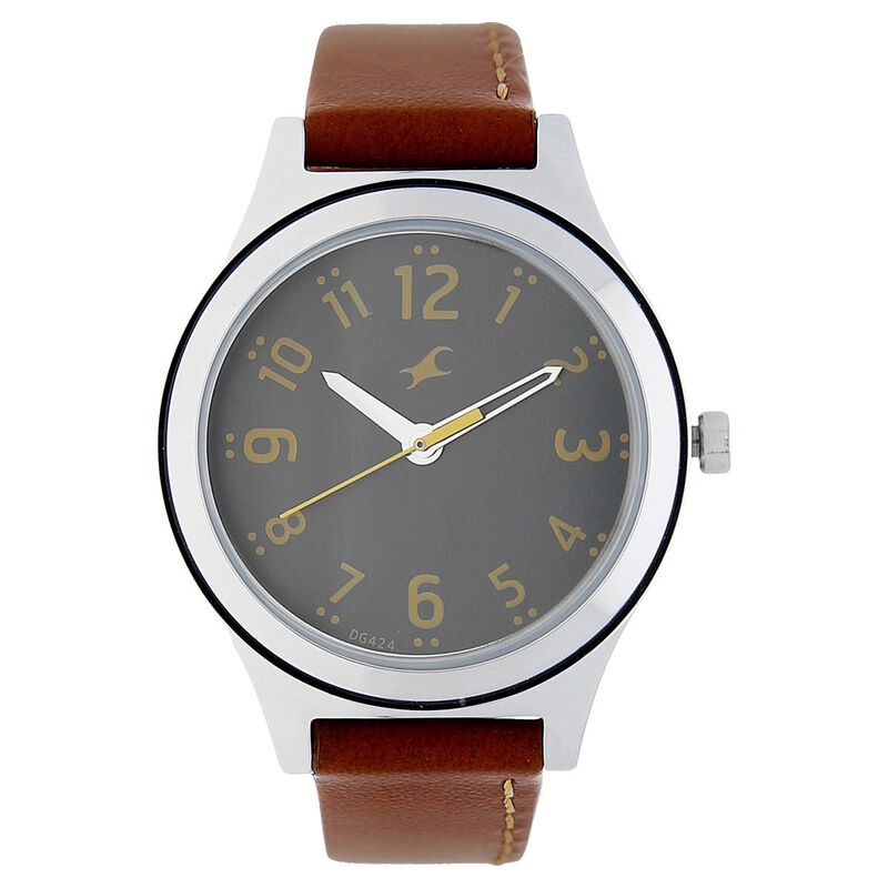 Buy Online Fastrack Bare Basics Quartz Analog Grey Dial Leather Strap ...
