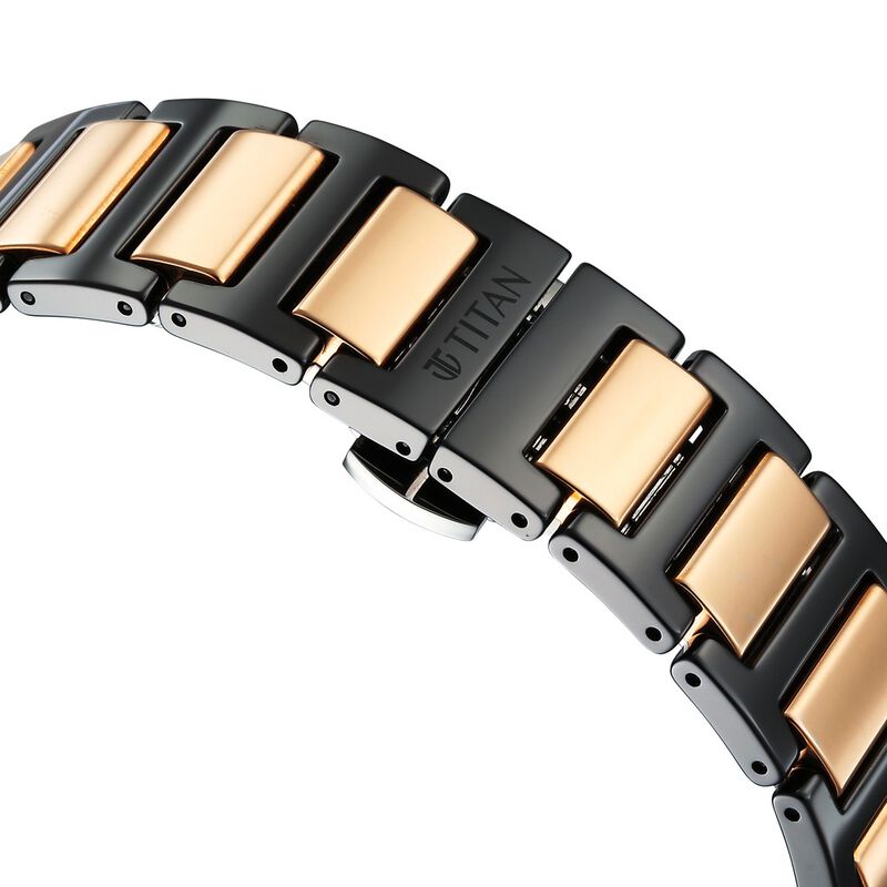 Buy Online Titan Edge Ceramic Quartz in Midnight Gold with Black Dial ...