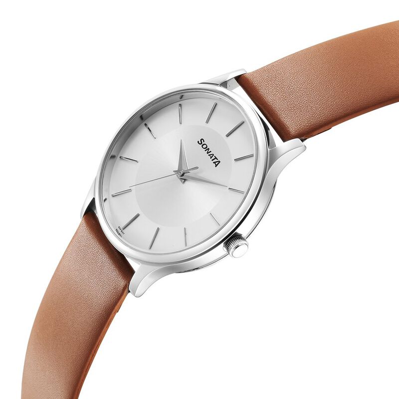 Buy Online Sonata Aspire Quartz Analog Silver Dial Leather Strap Watch ...