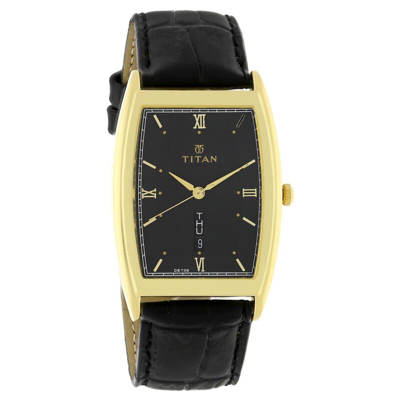 Buy Online Titan Quartz Analog with Day and Date Black Dial Leather ...