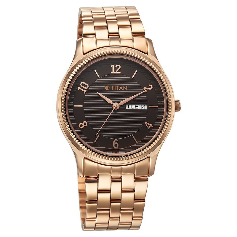Buy Online Titan Karishma Brown Dial Analog with Day and Date Stainless ...