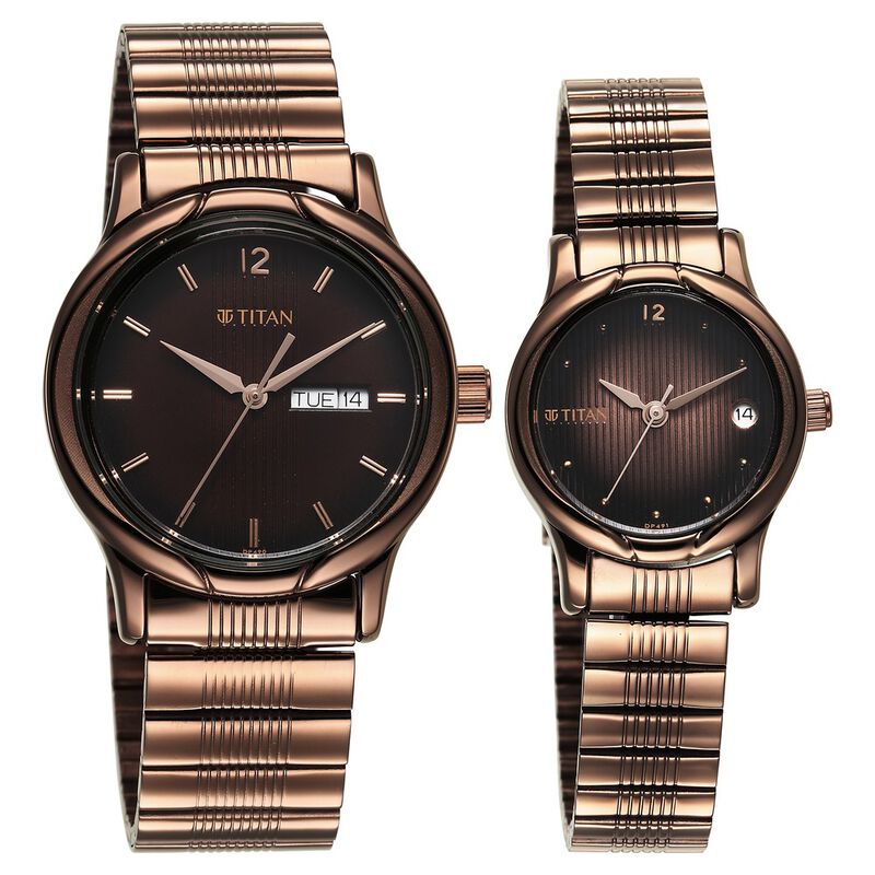 Buy Online Titan Bandhan Quartz Analog with Date Brown Dial Stainless ...