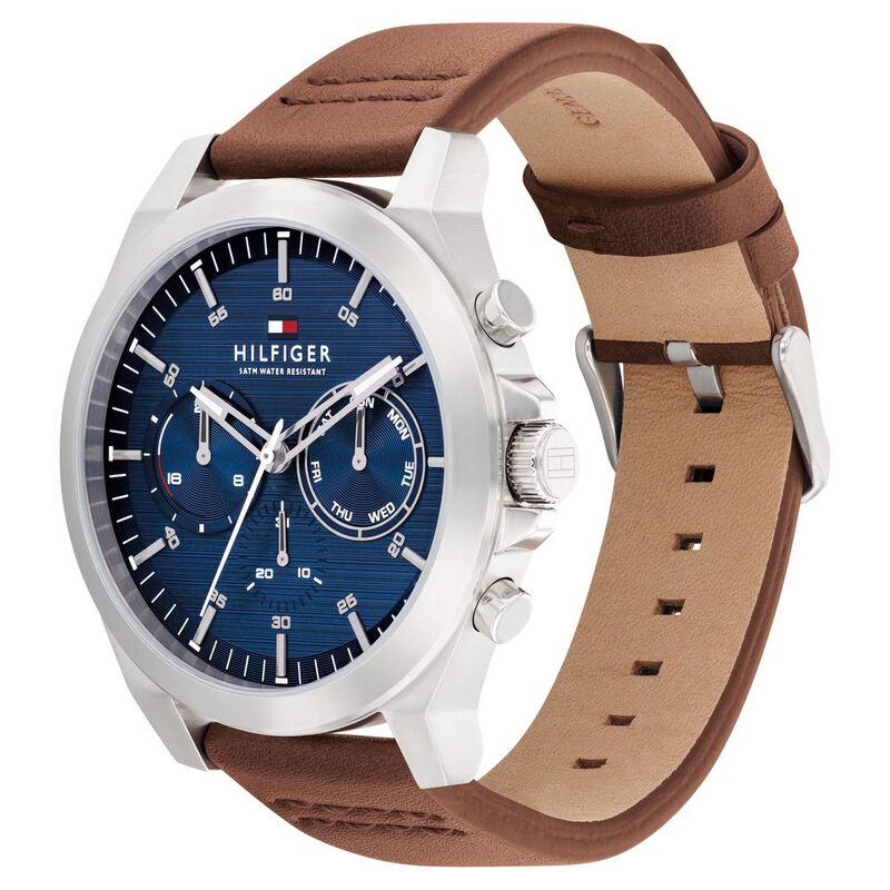 Buy Online Tommy Hilfiger Quartz Multifunction Blue Dial Brown Leather ...