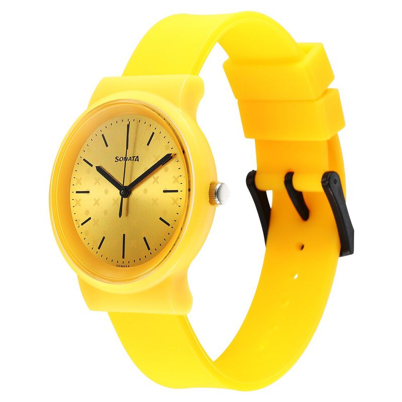 Buy Online Sonata Splash Quartz Analog Yellow Dial Plastic Strap Watch ...