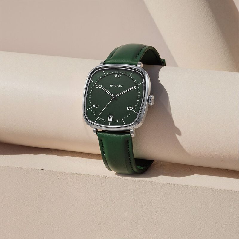 Buy Online Titan Neo Curve Quartz Analog with Date Green Dial Stainless ...
