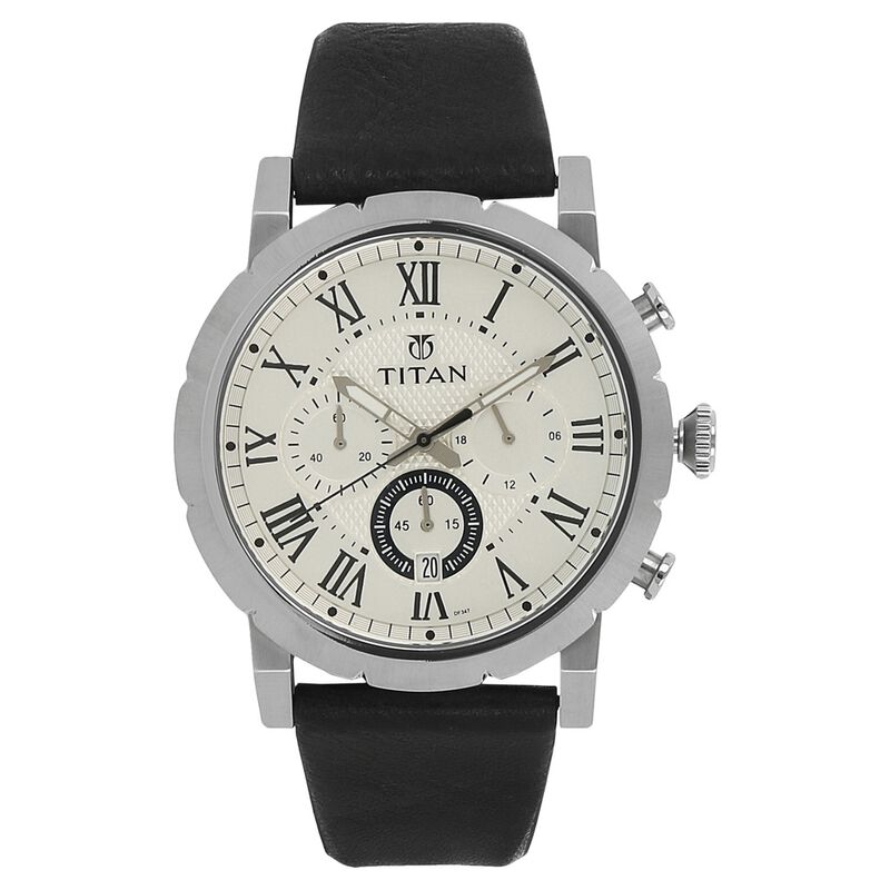 Buy Online Titan Quartz Analog with Date Silver Dial Leather Strap ...