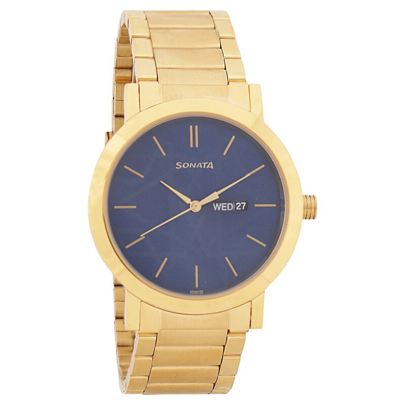 Buy Online Sonata Quartz Analog with Day and Date Blue Dial Stainless ...