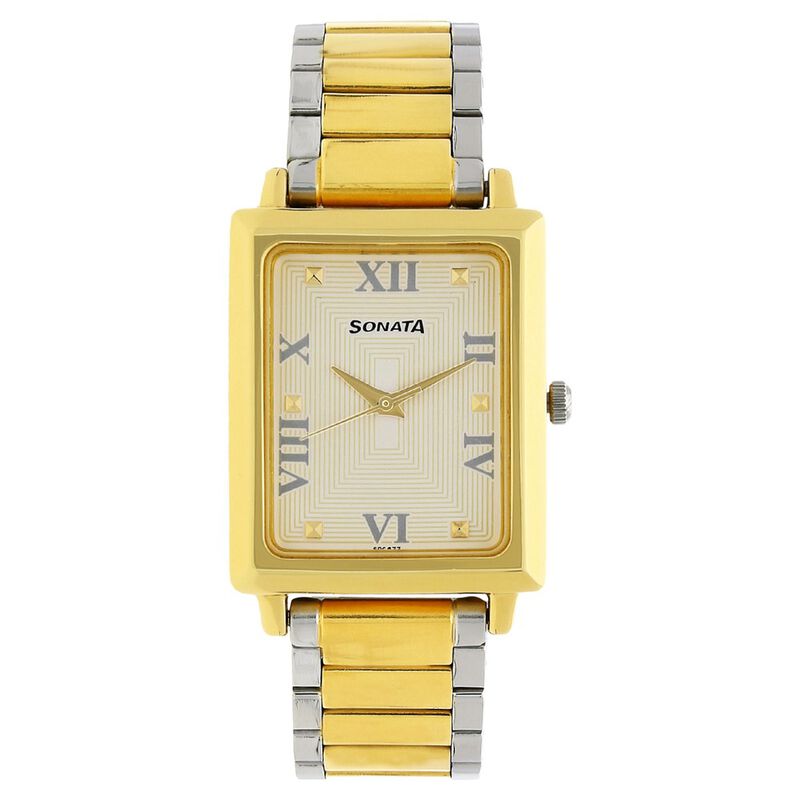 Buy Online Sonata Quartz Analog Champagne Dial Stainless Steel Strap ...
