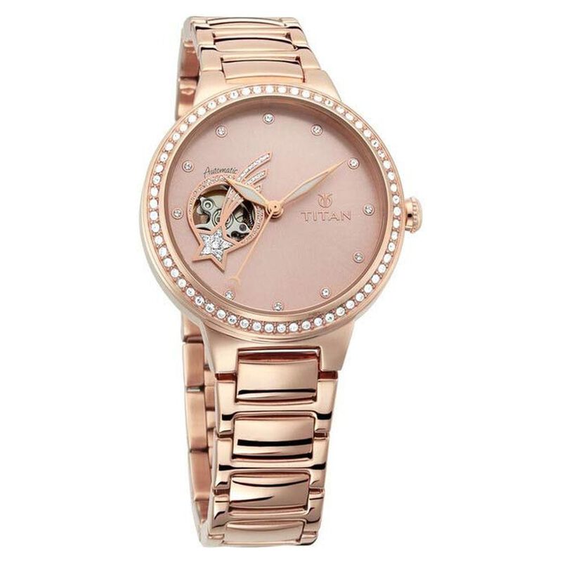 Buy Online Titan Stellar Pink Automatic Stainless Steel Strap watch for ...