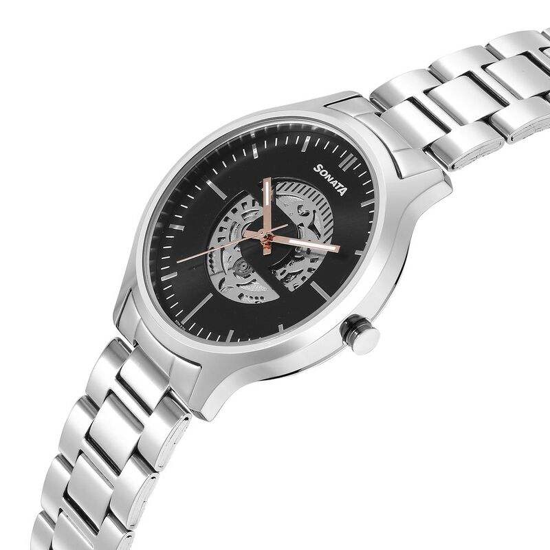Buy Online Sonata Unveil Quartz Multifunction Black Dial Stainless ...