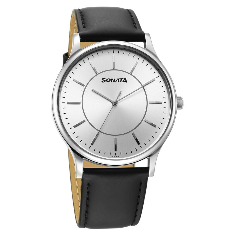 Buy Online Sonata Aspire Quartz Analog Silver Dial Leather Strap Watch ...