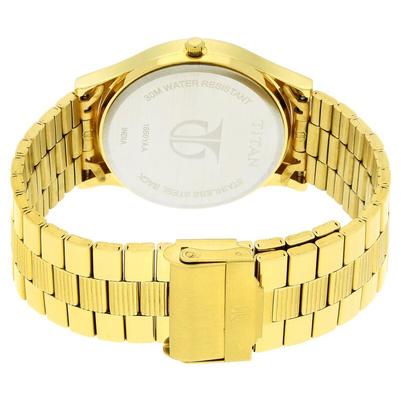 Buy Online Titan Quartz Analog with Day and Date Golden Dial Stainless ...