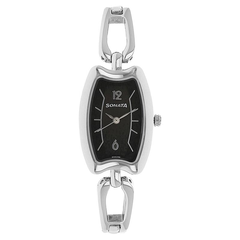 Buy Online Sonata Quartz Analog Black Dial Stainless Steel Strap Watch ...