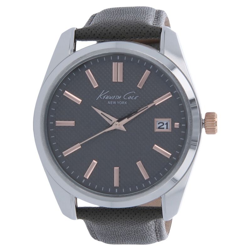 Buy Online Kenneth Cole Quartz Analog Grey Dial Leather Strap Watch for ...