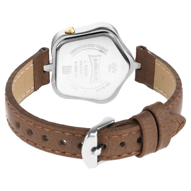 Buy Online Sonata Utsav Beige Dial Beige Leather Strap Watch for Women ...