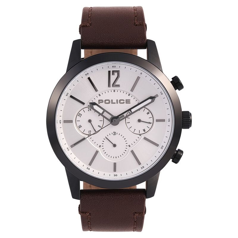 Buy Online Police Quartz Multifunction Silver Dial Leather Strap Watch ...