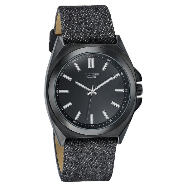 Buy Online Sonata Poze Quartz Analog Black Dial Black Denim Leather ...
