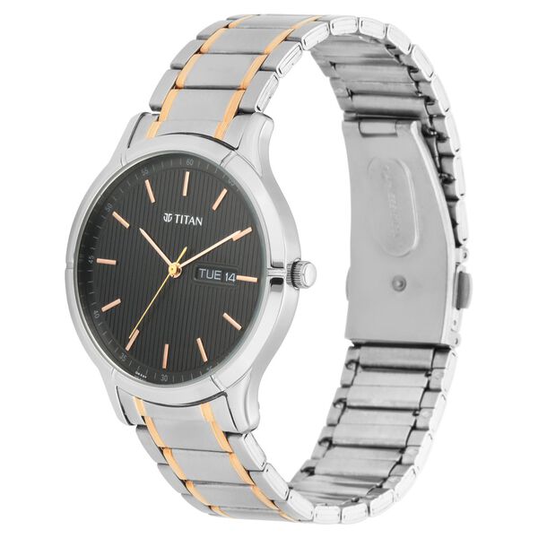 Buy Online Titan Quartz Analog with Day and Date Black Dial Metal Strap ...