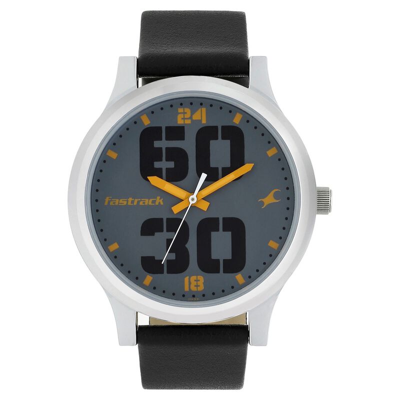 Buy Online Fastrack Bold Quartz Analog Grey Dial Leather Strap Watch ...