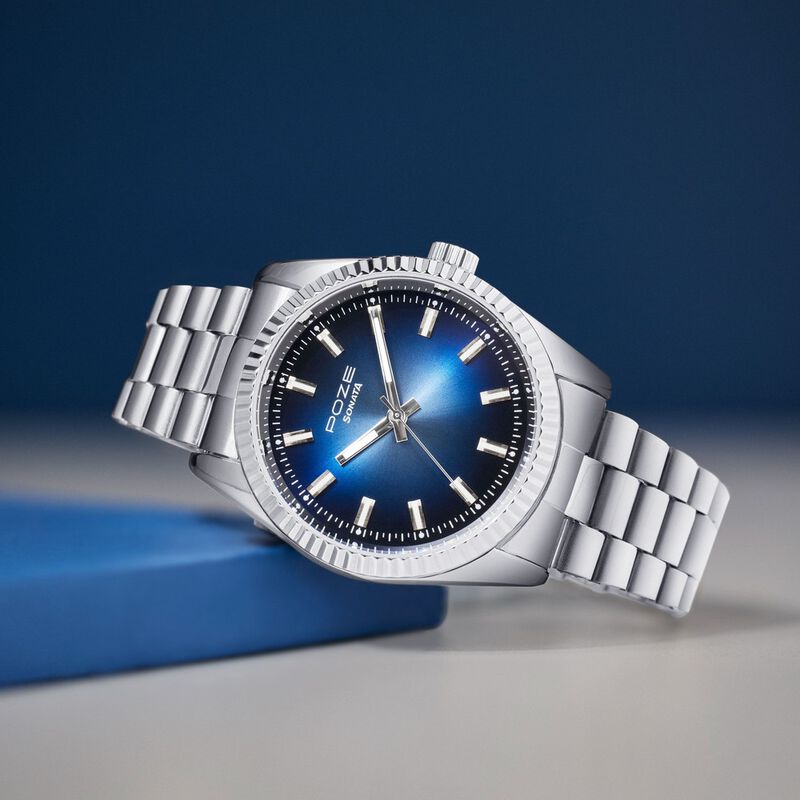 Buy Online Sonata Poze Quartz Analog Blue Dial Silver Color Metal Strap ...