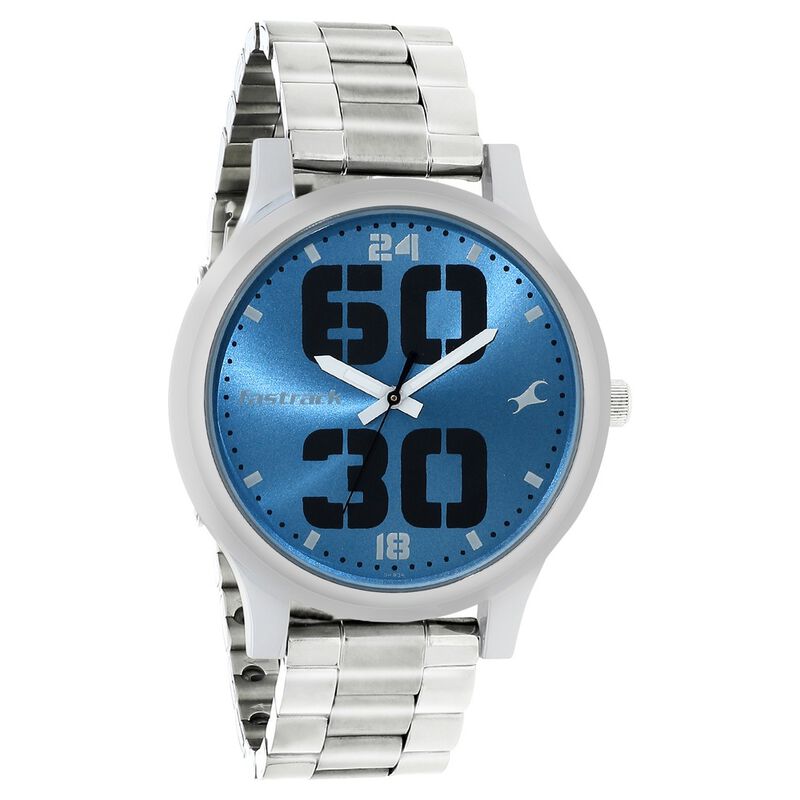 Buy Online Fastrack Bold Quartz Analog Blue Dial Stainless Steel Strap ...