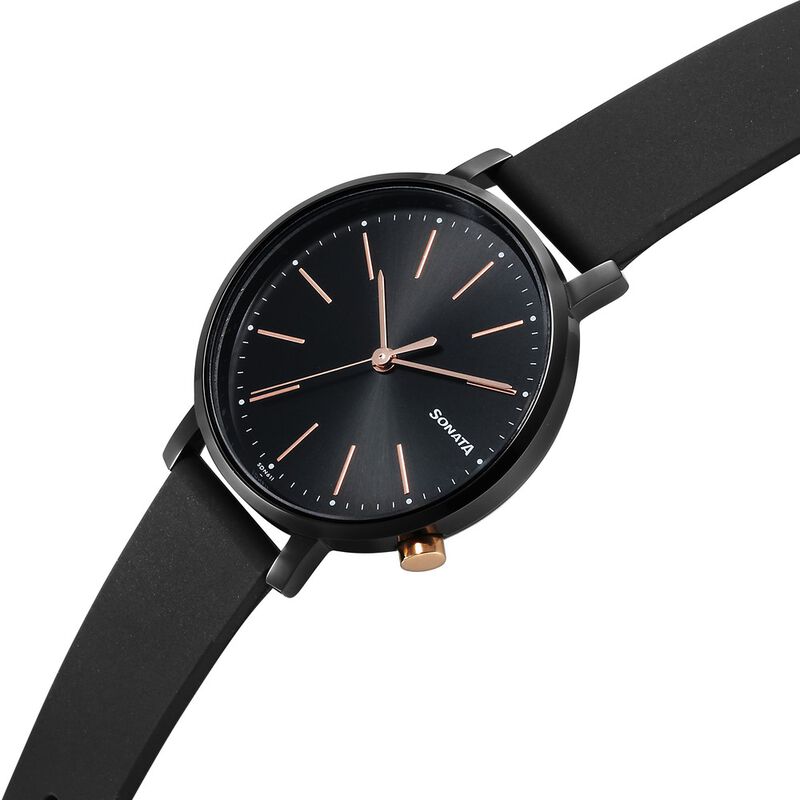 Buy Online Sonata Essentials Black Dial Polyurethane Strap Watch for ...