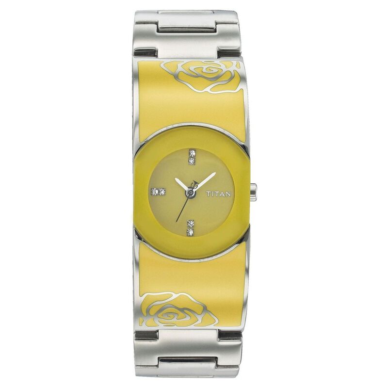 Buy Online Titan Quartz Analog Yellow Dial Stainless Steel Strap Watch ...