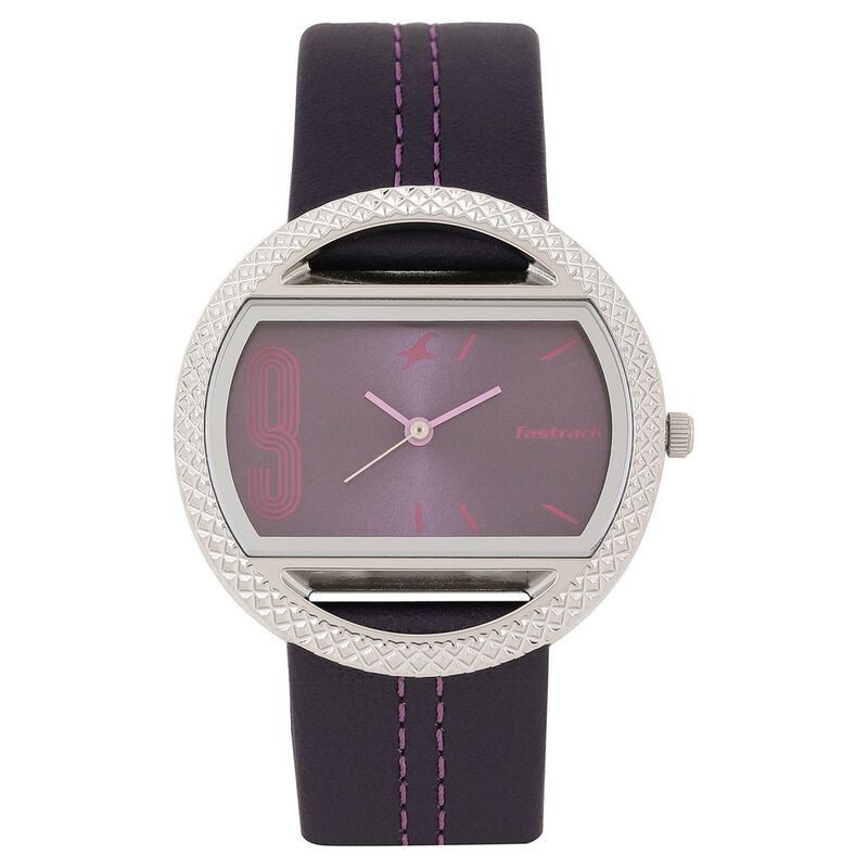 Buy Online Fastrack Quartz Analog Purple Dial Leather Strap Watch for ...