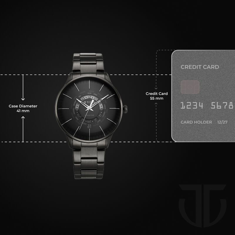 Buy Online Titan Black Dial World Time with Date Stainless Steel Strap ...