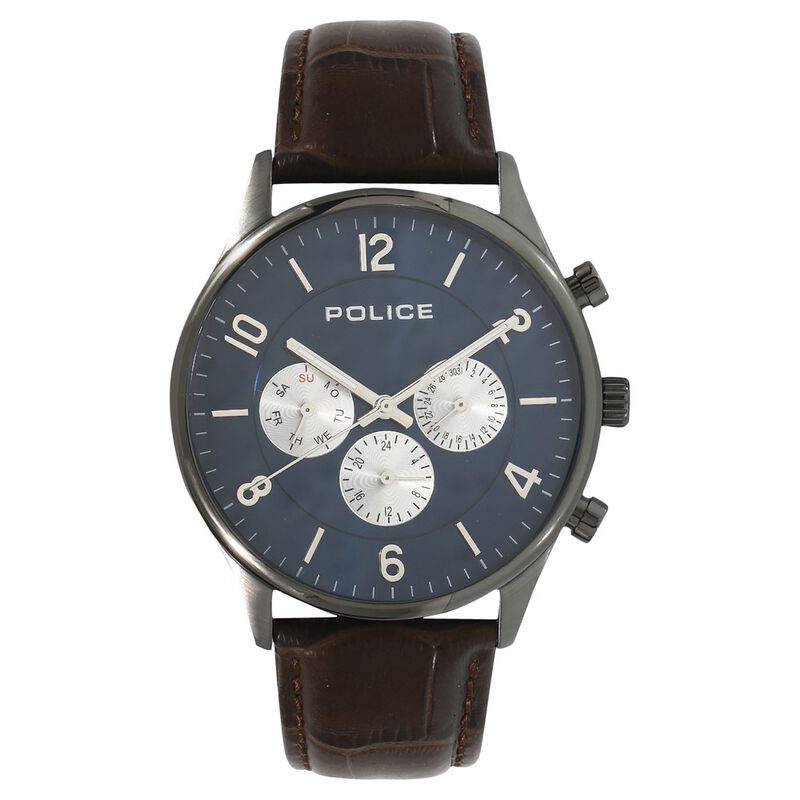 Buy Online Police Quartz Chronograph Blue Dial Leather Strap Watch for ...