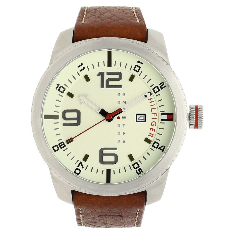 Buy Online Tommy Hilfiger Quartz Analog Off White Dial Leather Strap ...