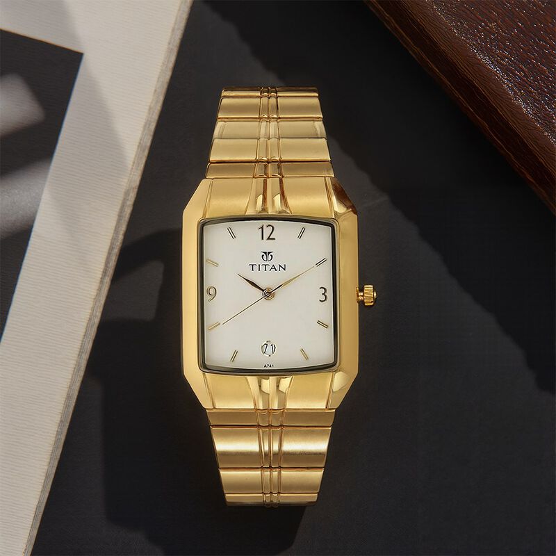 Buy Online Titan Rectangle White Dial Analog with Date Metal Strap ...