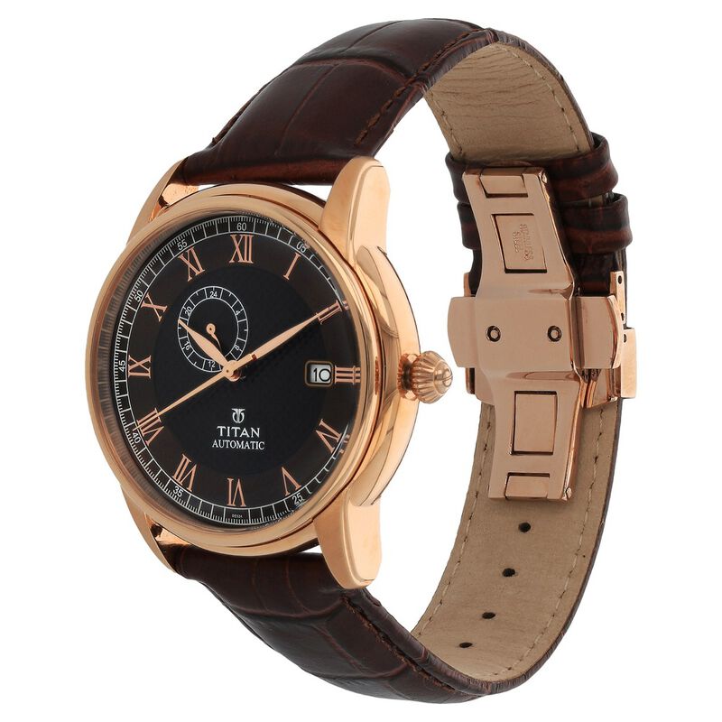 Buy Online Titan Automatic Black Dial Leather Strap Watch for Men ...